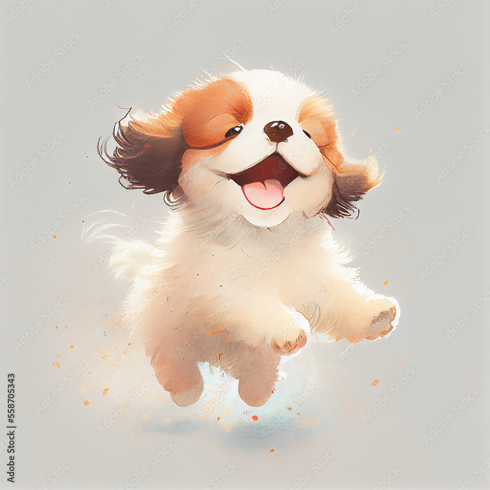 Cartoon. Cute little happy puppy laughing and having fun. Generative AI ...