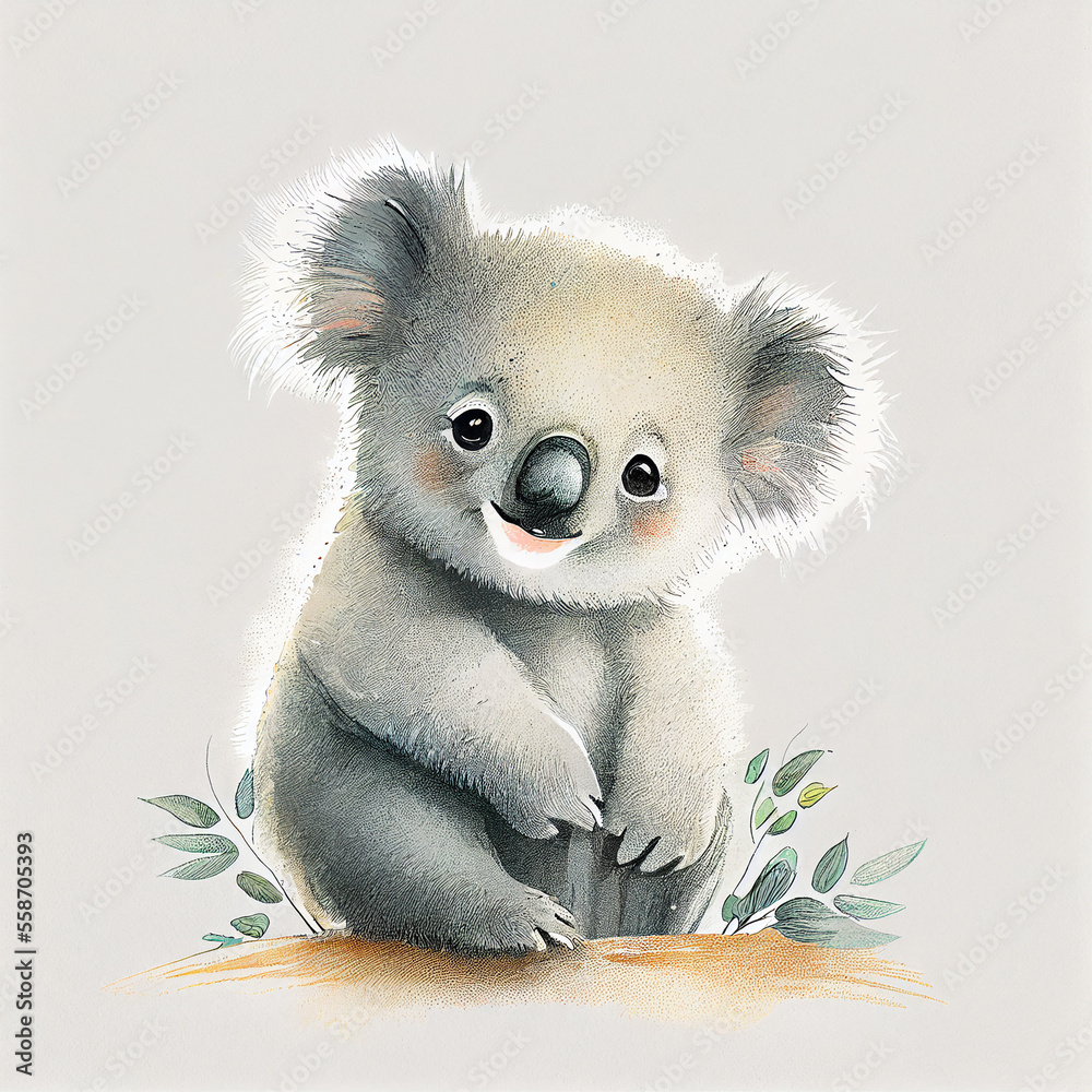 Cartoon. Cute baby koala smiling. Generative AI Stock Illustration ...