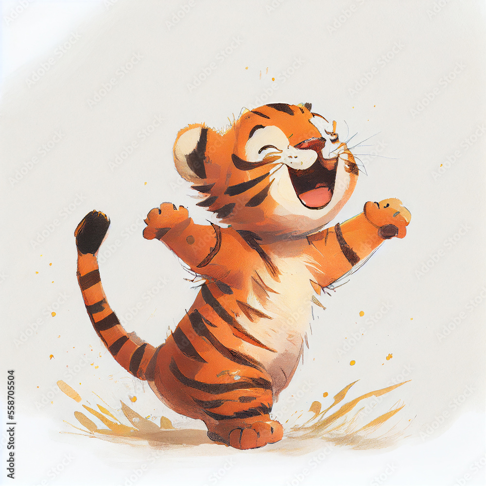Cartoon. Cute baby tiger laughing and having fun. Generative ai Stock ...