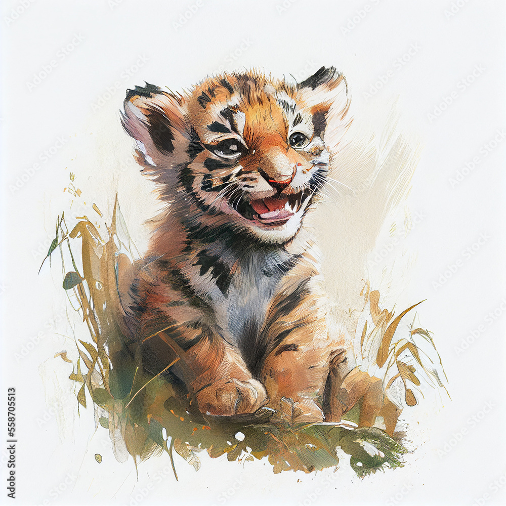 Cartoon. Cute baby tiger laughing and having fun. Generative ai Stock ...