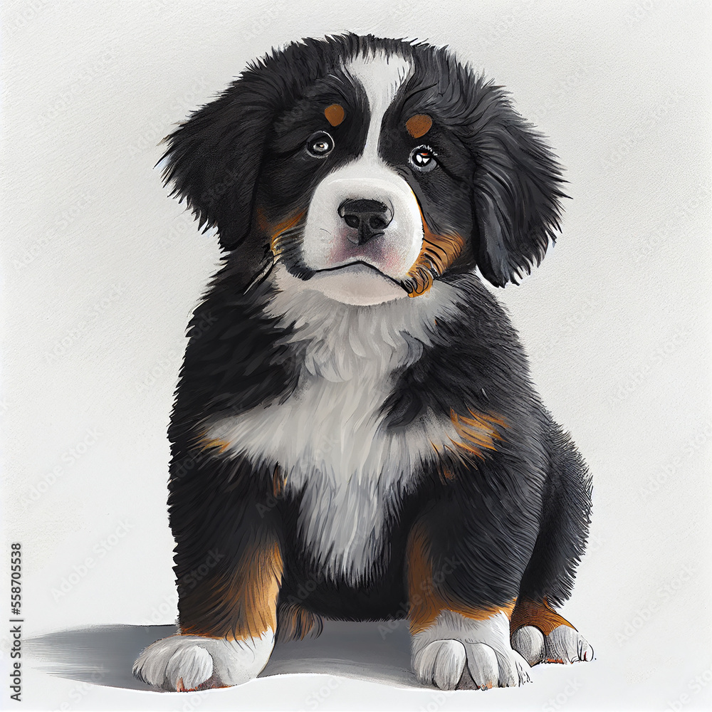 Cartoon. Cute bernese mountain dog puppy isolated on white background ...