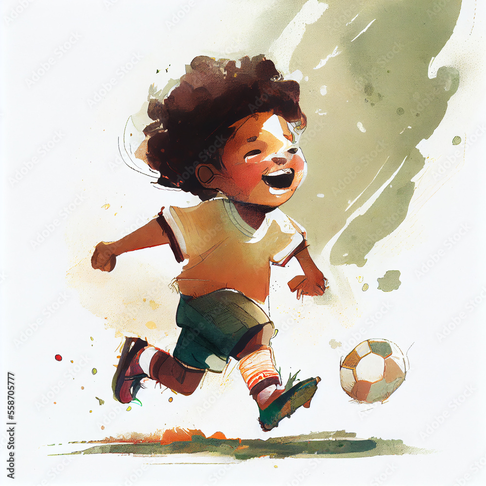Cartoon cute happy boy playing football. Generative AI Stock ...