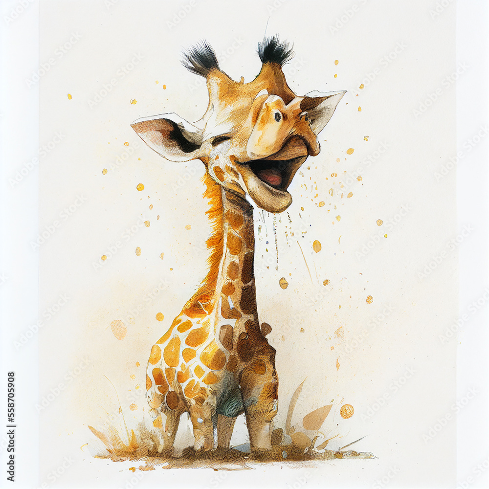 Cartoon. Cute baby giraffe laughing and having fun. Generative ai Stock ...