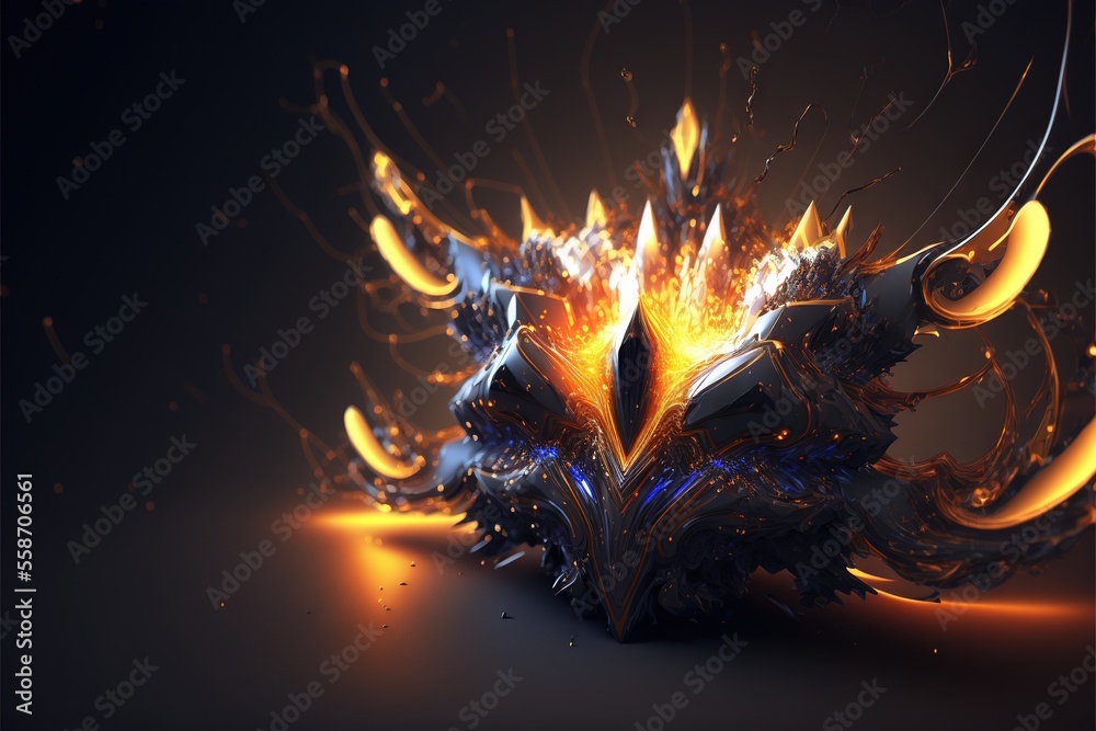 a computer generated image of a fire breathing mask on a black ...