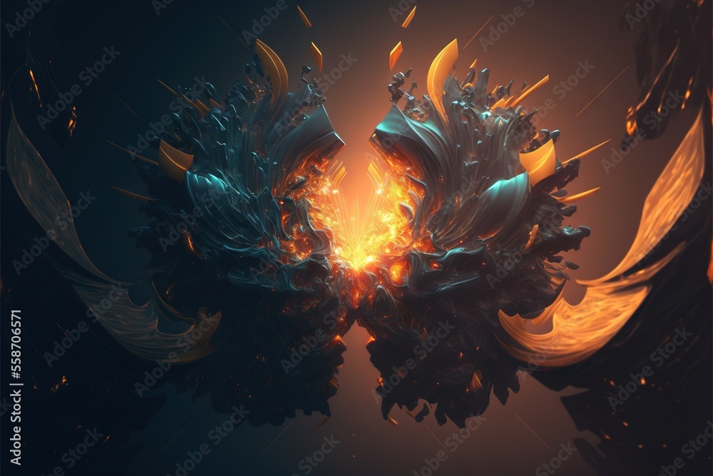 a computer generated image of a fireball in a dark room with a black ...