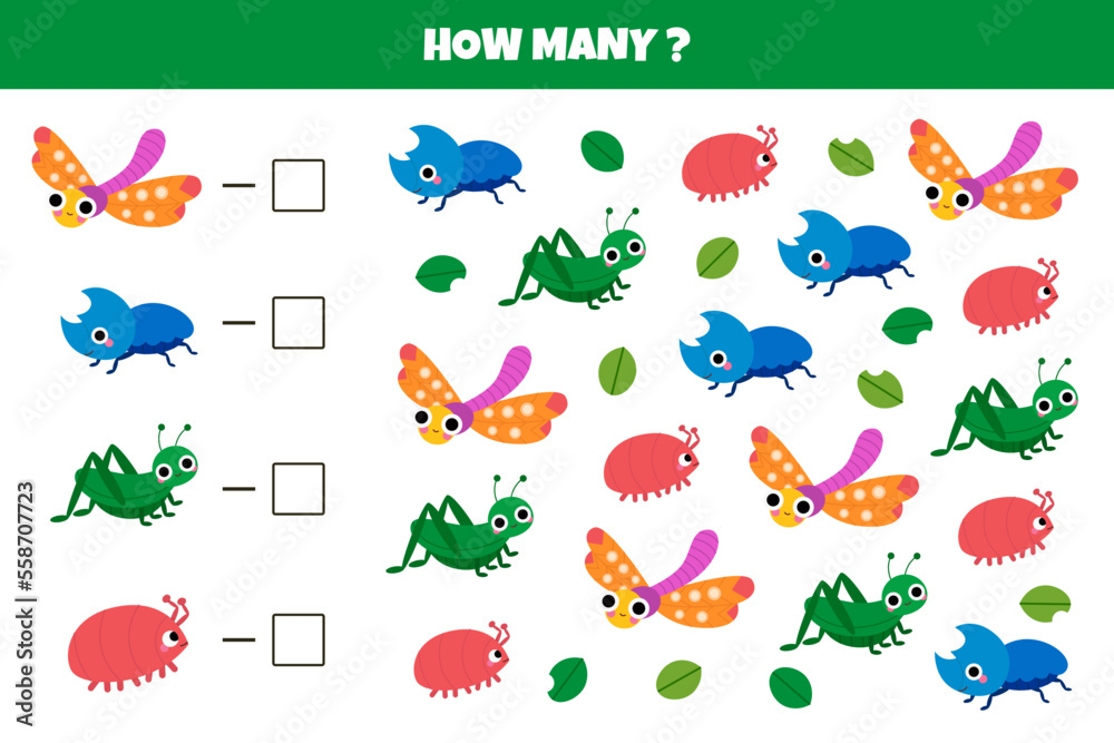 Count how many garden insects for preschool children. Dragonfly ...