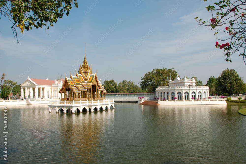 golden and beautiful building of the Aisawan Dhiphya-Asana Pavilion in ...