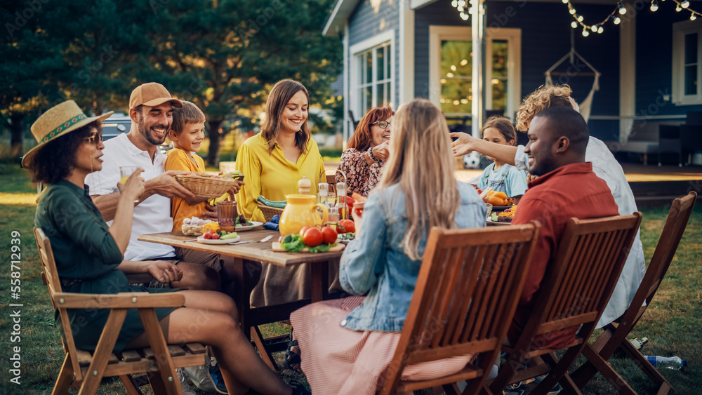 Parents, Children, Relatives and Friends Having an Open Air Vegetarian ...