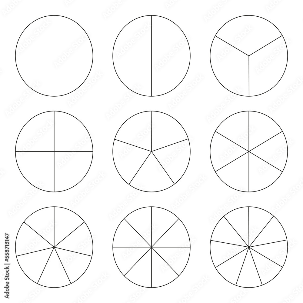 Segment Slice Icon Pie Chart Template Circle Section Graph Line Art 1 2 3 4 5 6 7 8 9 Segment