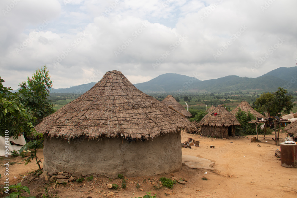 African village in Nigeria near capitol city of Abuja. Traditional ...
