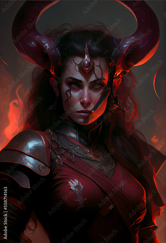 Tiefling Fighter Woman - generative ai Stock Illustration | Adobe Stock