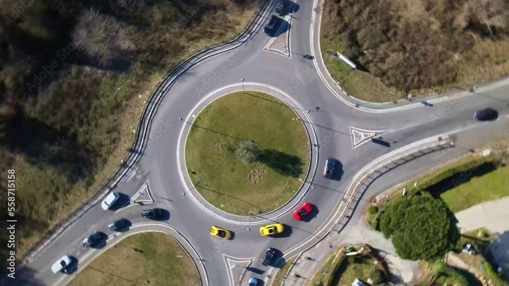 Road junction with roundabout and different directions, premium class ...