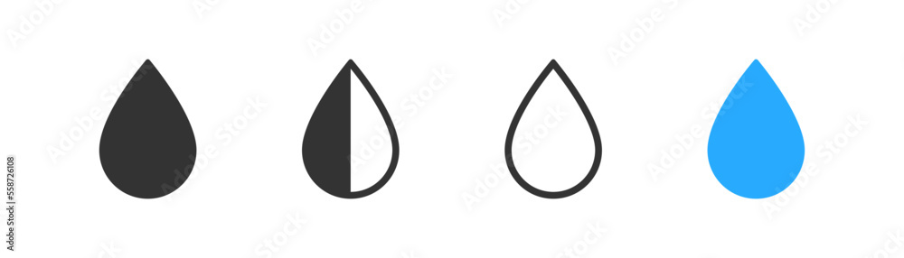 Vecteur Stock Water drop icon set on light background. Rain, tear, oil ...