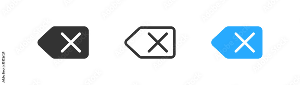 Backspace icon on light background. Blue delete keyboard key symbol. UI ...