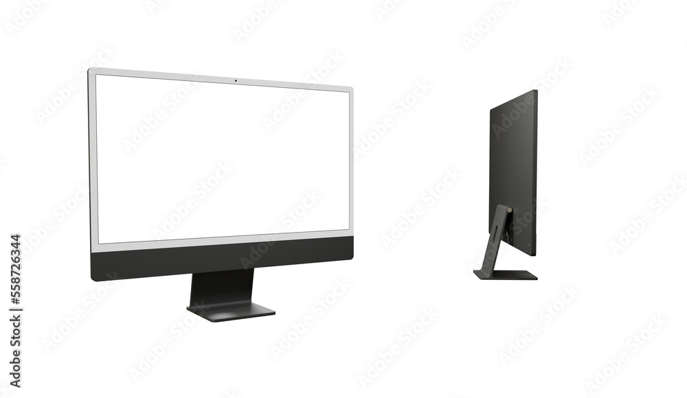 Computer monitor display with empty screen isolated on transparent ...