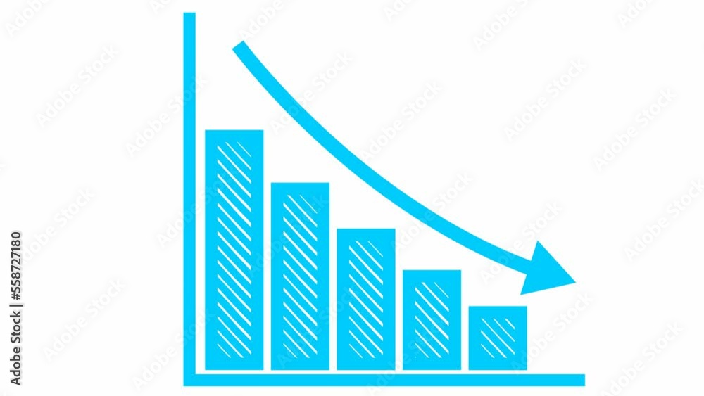 Animated blue recession chart of financial decline with a trend line ...