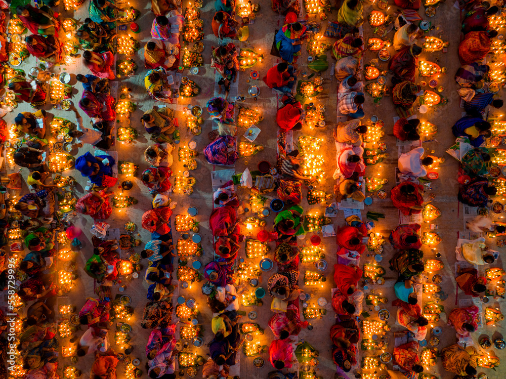Dhaka, Bangladesh - 15 November 2022: Aerial view of people at Rakher Upobash festival, Shri ...