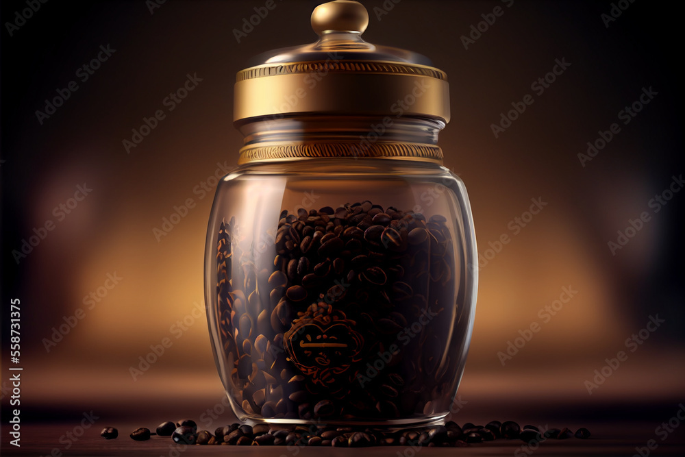 Beautiful glass jar of premium coffee beans | Royal background | Hyper ...