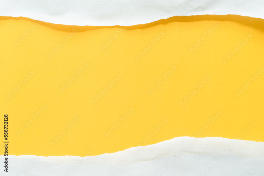 top view of white paper cover on yellow color paper horizontal ...