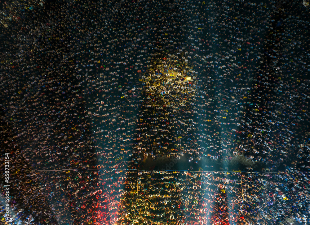 Aerial view of football fans watching football World Cup in the giant ...
