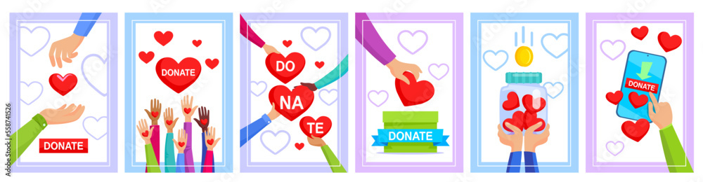 Set of donation banners, posters, or flyers for a charity organization ...
