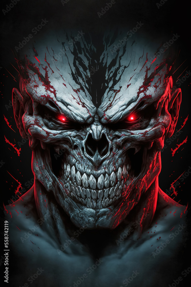 monster with huge muscles, horror, skull, character, comics, art ...