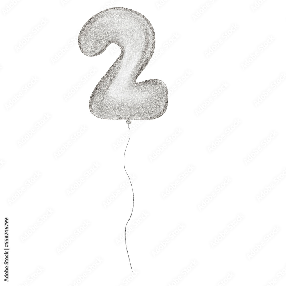 2 silver Birthday ballon. Number two glitter silver isolated metallic ...