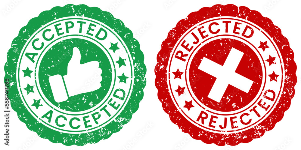 Vetor de Grunge Green Accepted and Red Rejected stamps sticker with ...