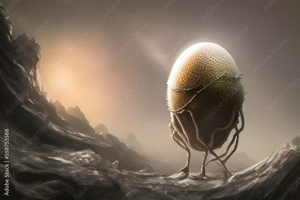 Mysterious alien egg on a sci fi planet. Image created with generative ...