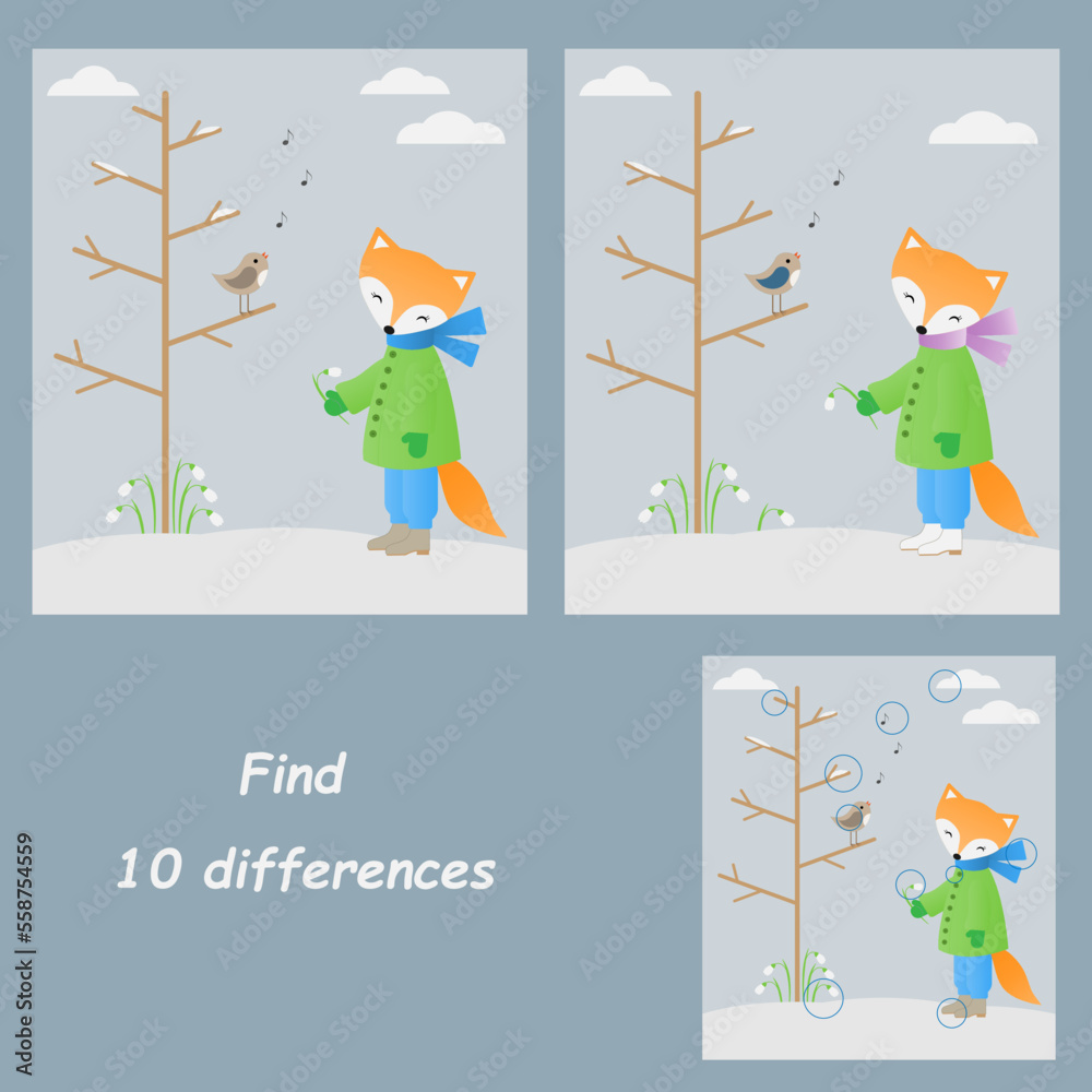 Find 10 differences. Educational game for kids. Spring illustration. A ...