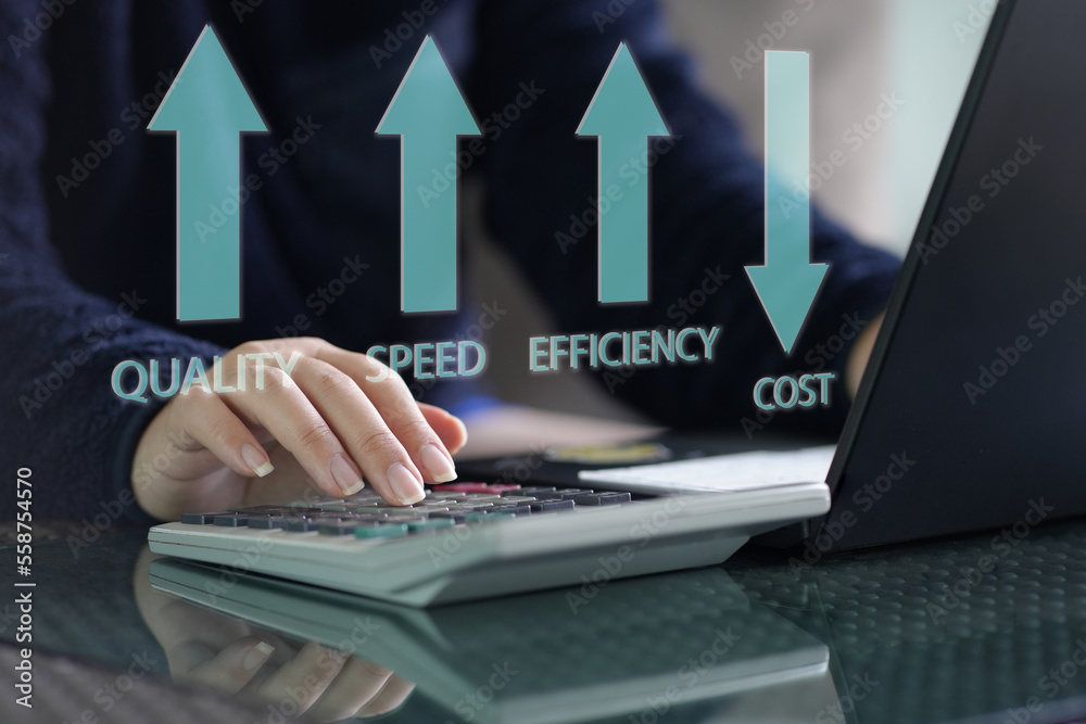 quality speed efficiency and cost concept. Cost reduction business ...