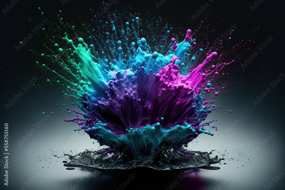 liquid neon color explosion on dark background, created with generative ai technology Stock ...
