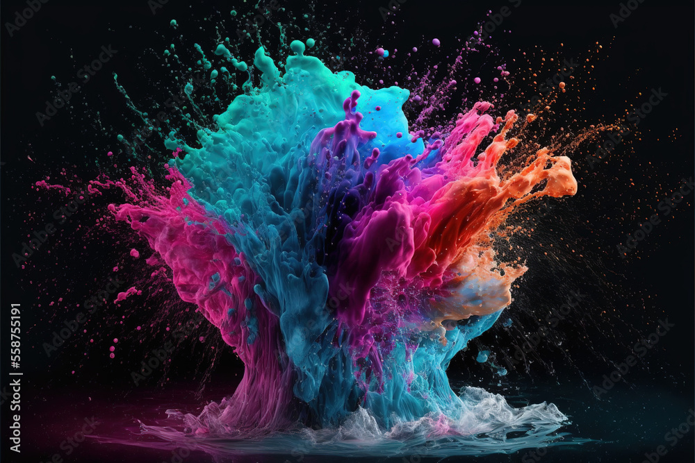 liquid neon color explosion on dark background, created with generative ...