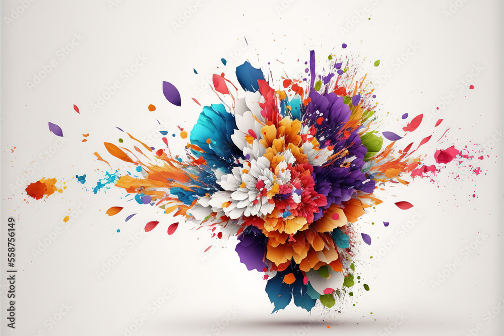 colorful flower explosion on white background, created with generative ...