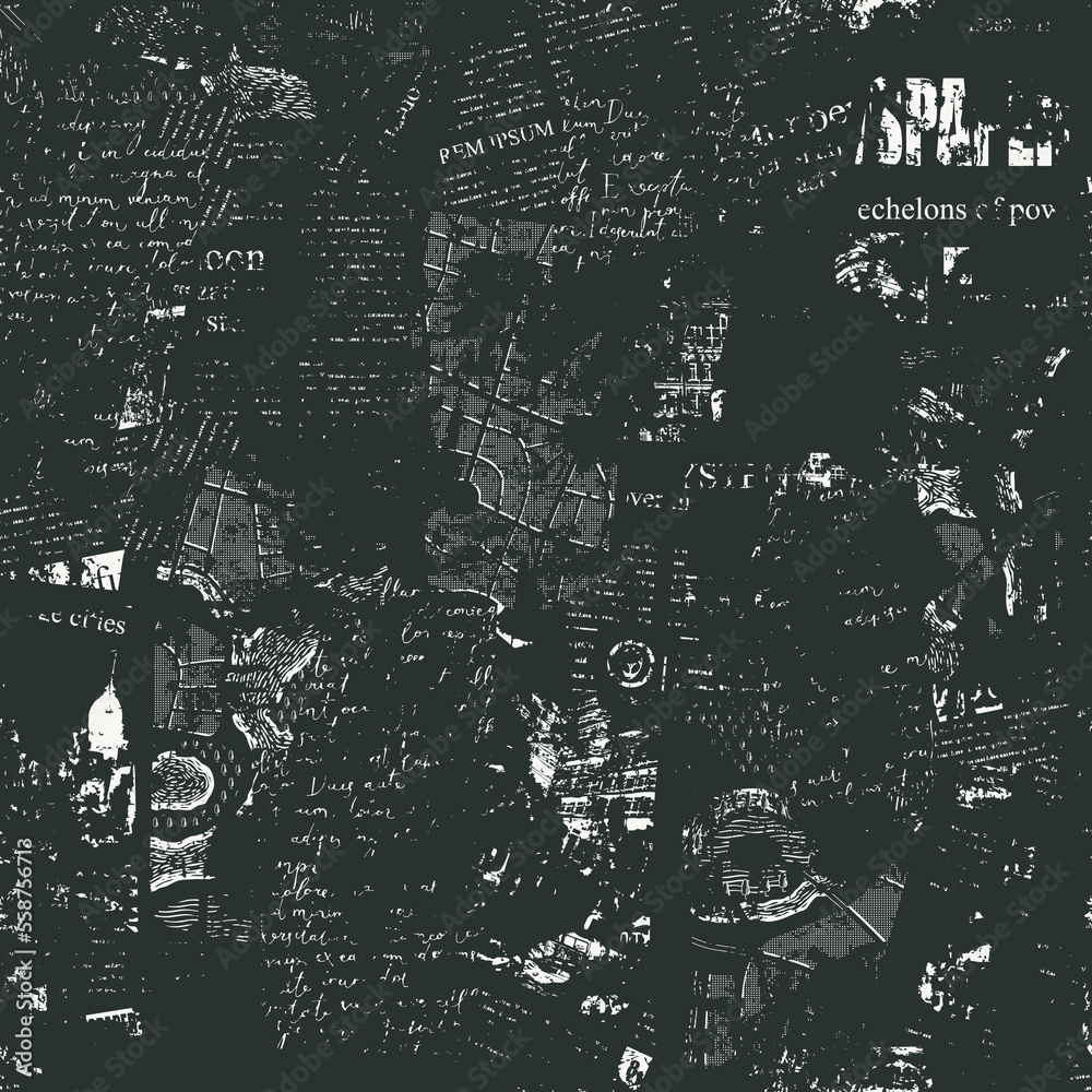 Seamless pattern with collage of newspaper or magazine and map ...