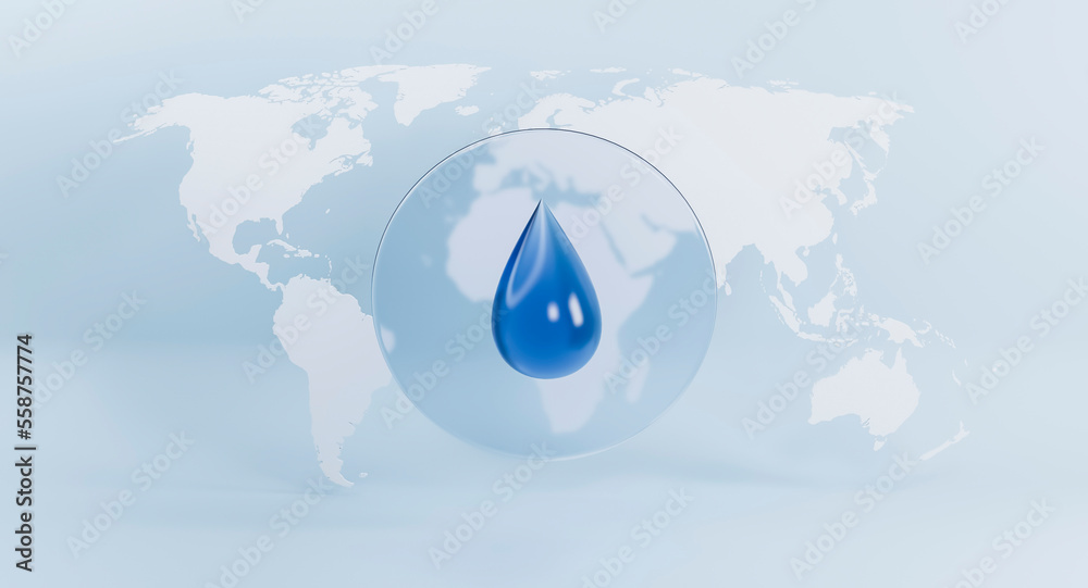 World water day. Water drop on world map. Save water for ecology and ...