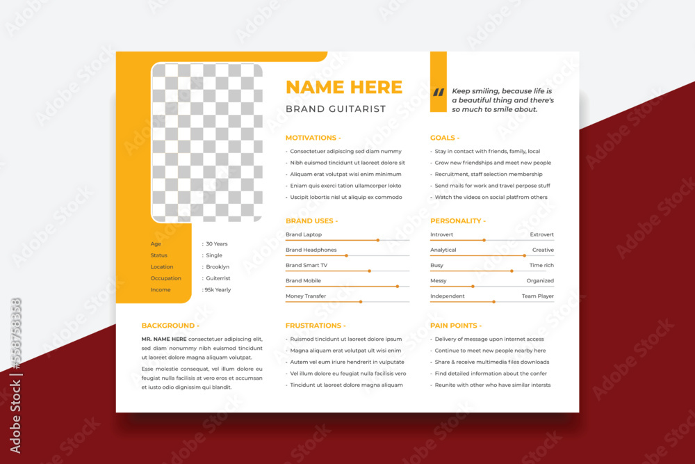 User Persona Document Template Vector Illustration. Examples of User ...