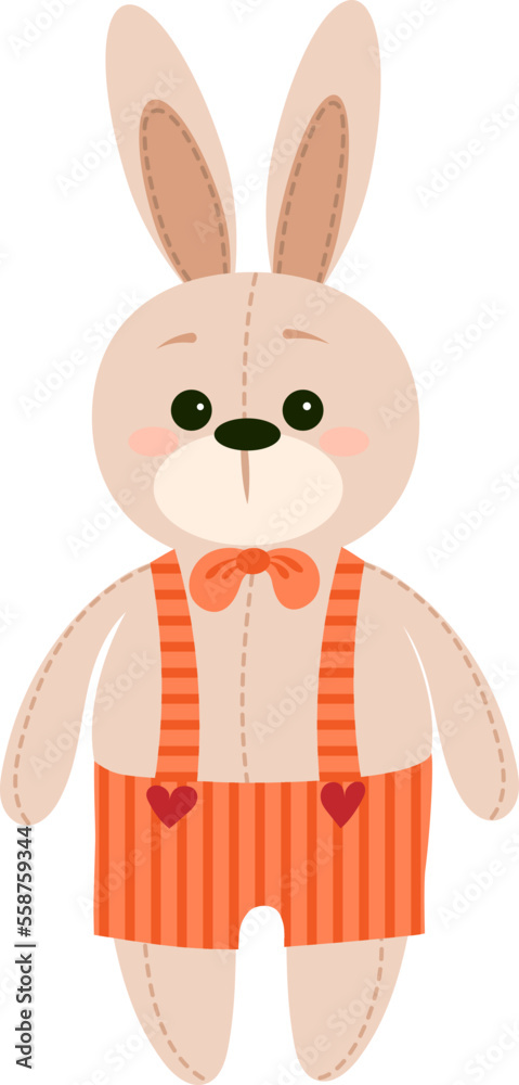 Cartoon rabbit. A plush toy. Vector clipart isolated on a white ...