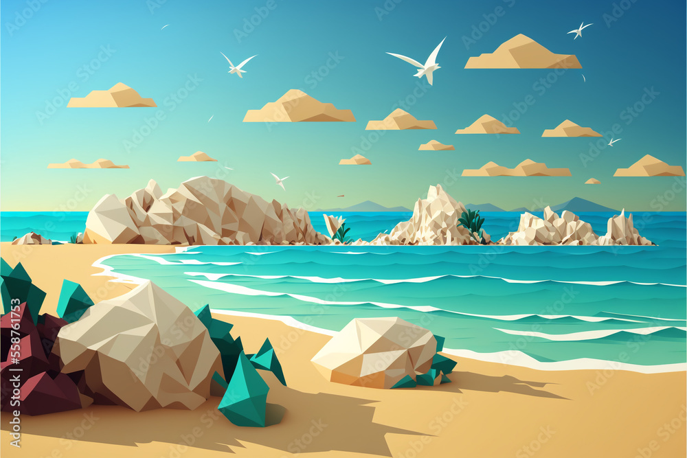 abstract illustration of a beach in low poly style. Generative AI Stock ...