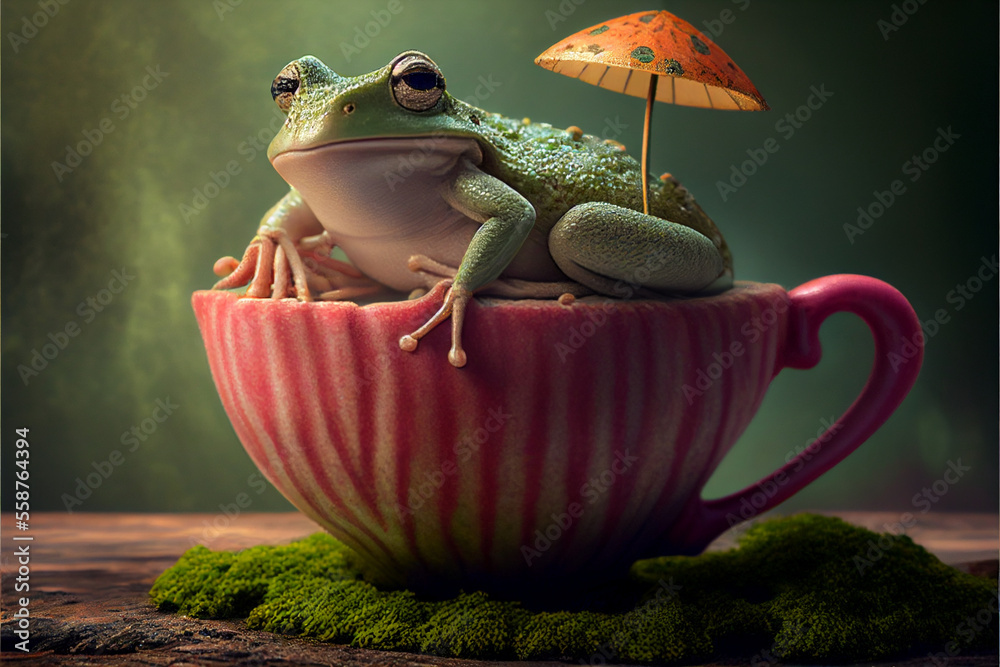 Frog in a cup in a mysterious forest. AI generated ilustração do Stock ...