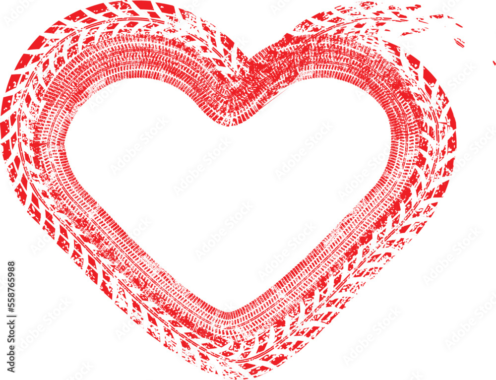 Tire tracks in heart form. Car thread silhouette. Vector illustration ...