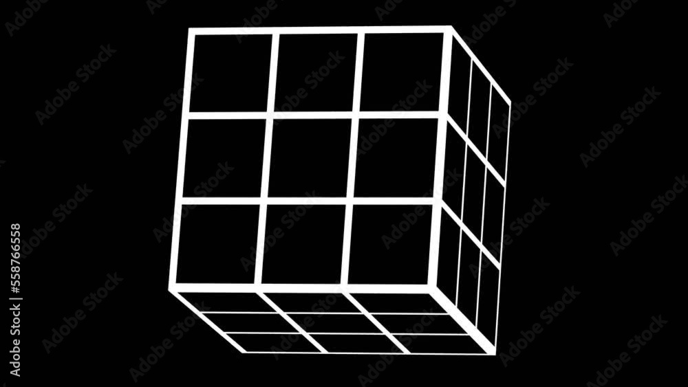 Looped black white footage with 3D cube and rotation. 3D geometric ...
