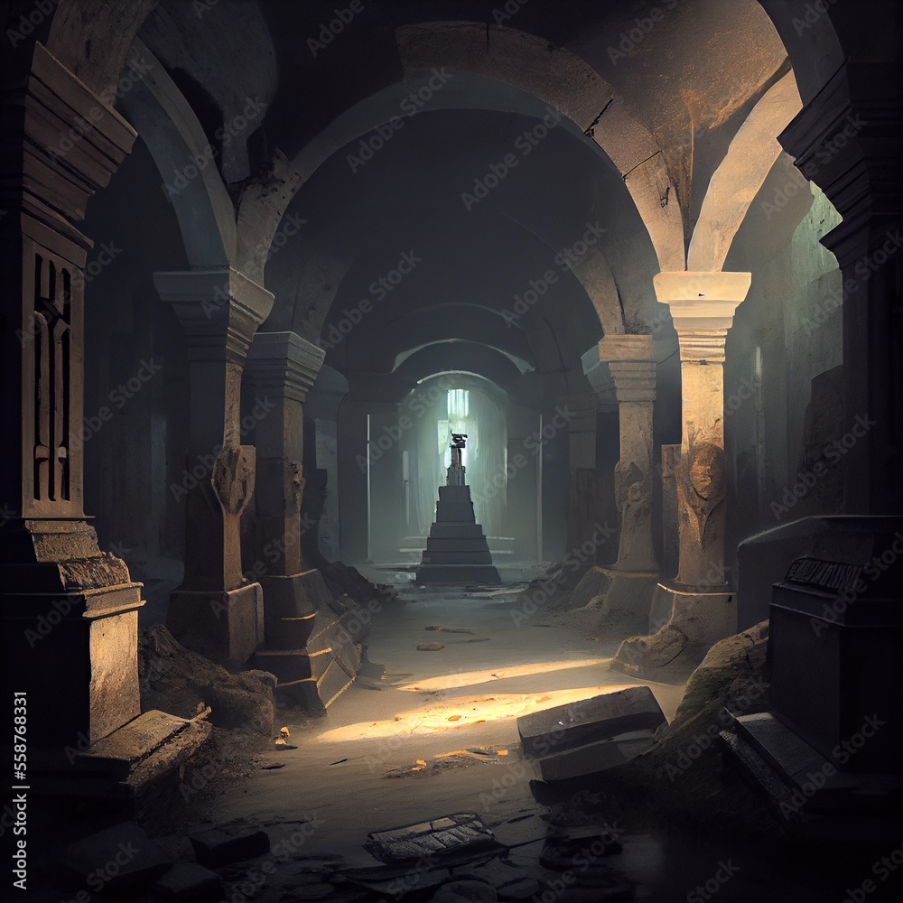 Medieval underground necropolis - generative ai Stock Illustration ...