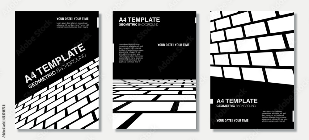 3 sets Of Black & White Abstract Bricks with Abstract background design ...
