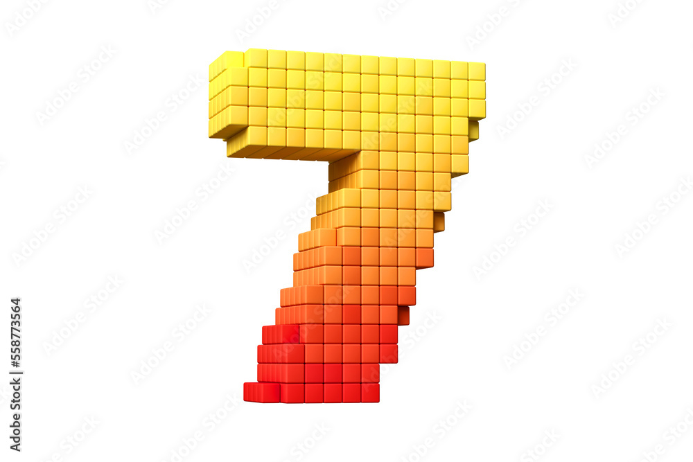 Pixel art 3D typeface digit number 7 in yellow and orange color ...