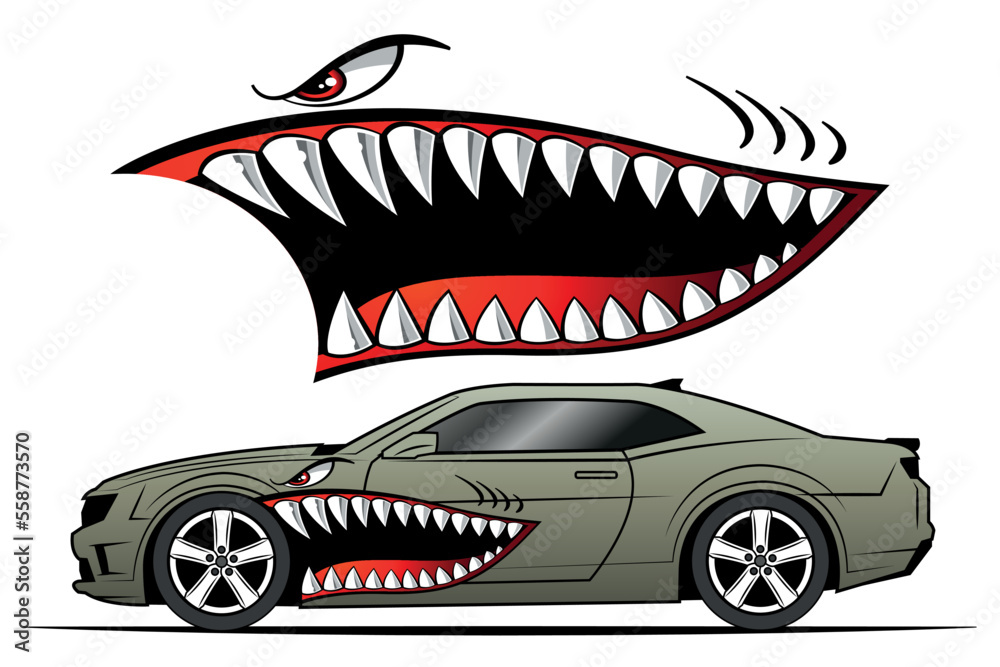 Flying Tigers bomber plane vector graphic angry shark teeth shark jaws ...