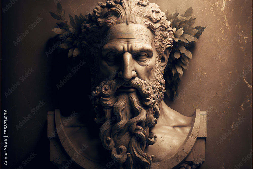 Marble bust of the ancient Greek god Zeus. Greek mythology. created ...