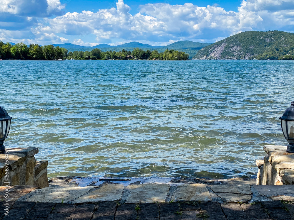 Northern Lake George facing Rogers Rock with Adirondack Mountains in ...