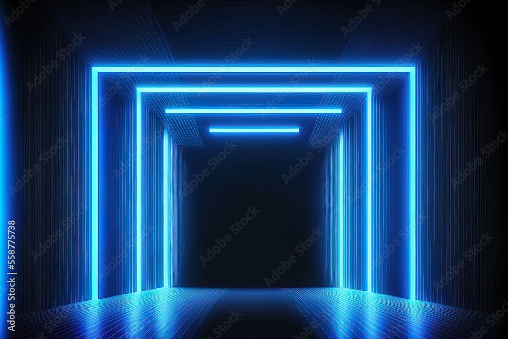 Background with blue neon light effect. Generative AI Stock ...