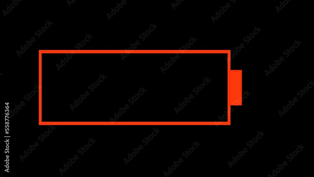 4K Animated Digital red low battery icon on black transparent Loop ...